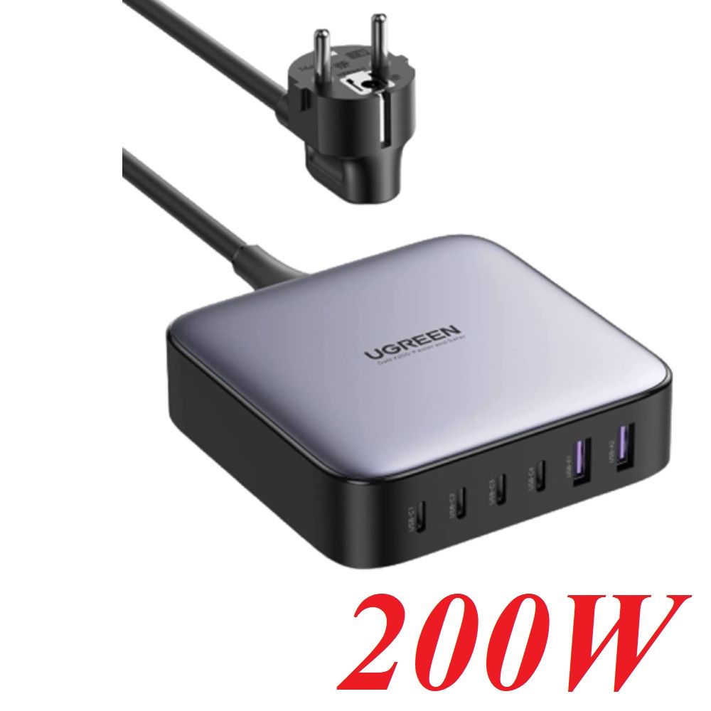 Ugreen 40914 200W 4c 2a GaN EU 2m cable plug Desktop Charger 6 port ...